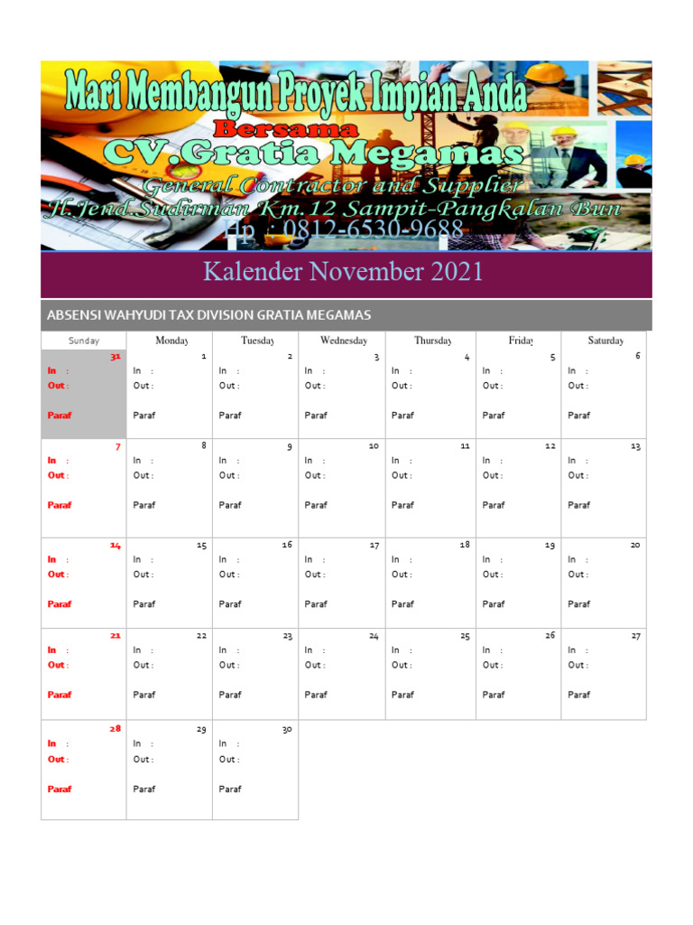 Absen November Kalender 2021 | PDF