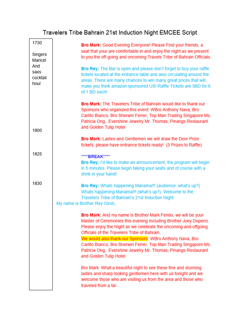 21st Emcee Script T2 Induction 2024 Draft | PDF