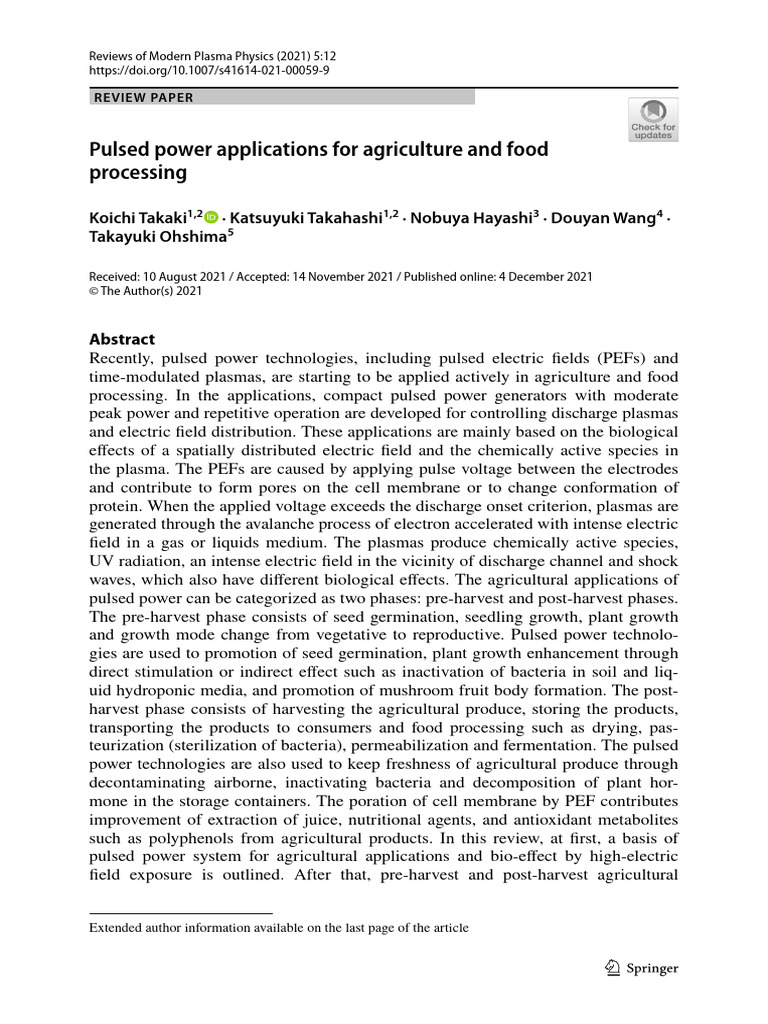 Pulsed Power Applications For Agriculture and Food Processing | PDF | Transformer | Rectifier