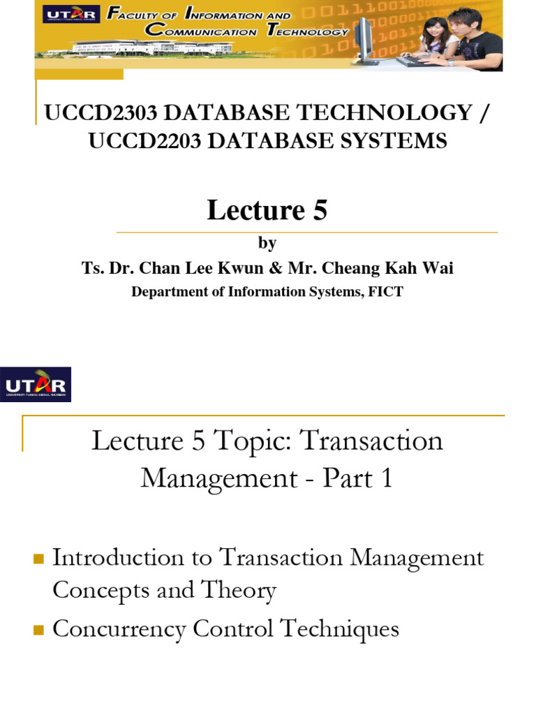 Lecture05 UCCD2303 Transaction Management Part 1 | Download Free PDF | Database Transaction | Data