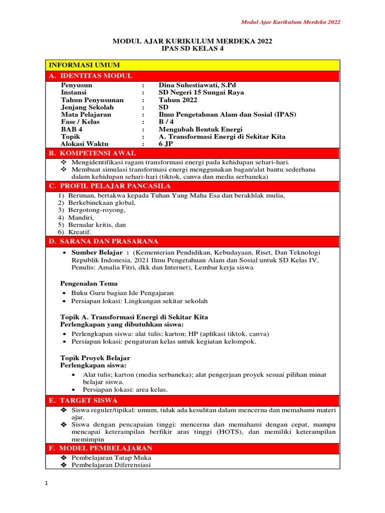 Modul Ajar Ipas Oke 3 | PDF | Seni