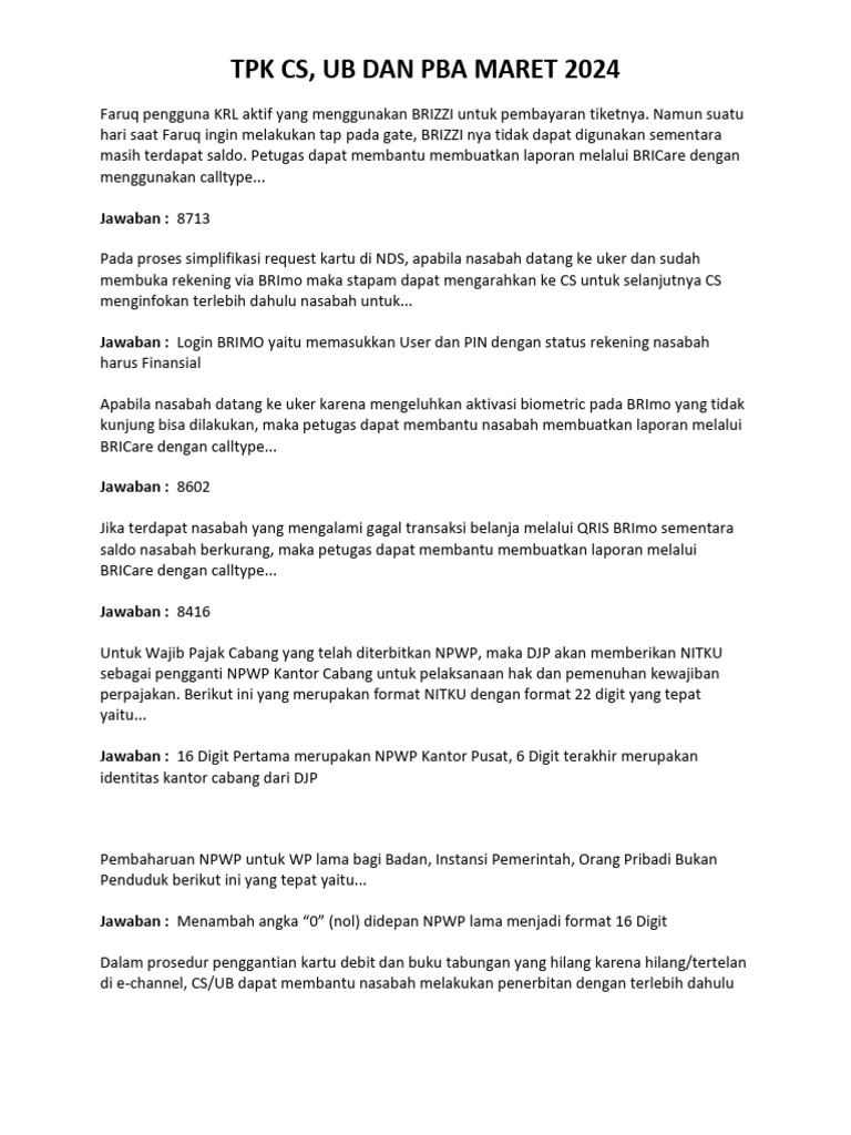 TPK CS, Ub, Pba Maret 2024 | PDF | Karier & Perkembangan | Bisnis