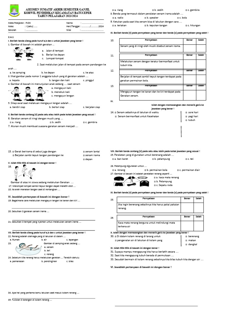 Soal Pts Pjok Kelas 1 SMT Genap | PDF