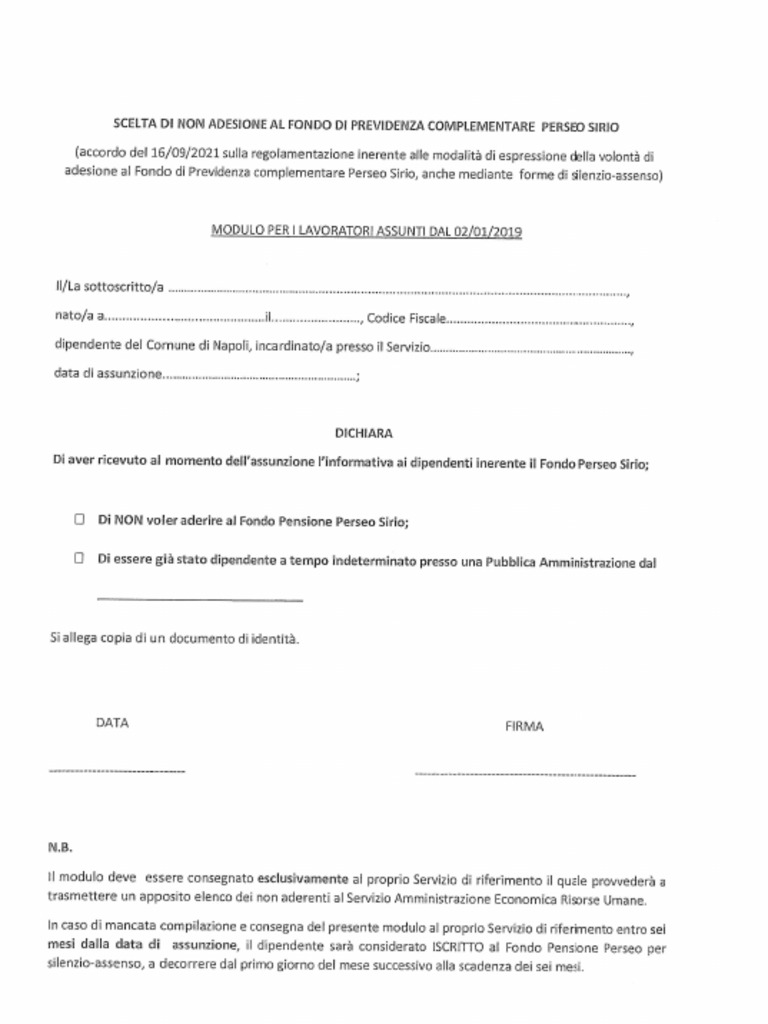 Informativa Perseo Sirio e modello allegato | PDF