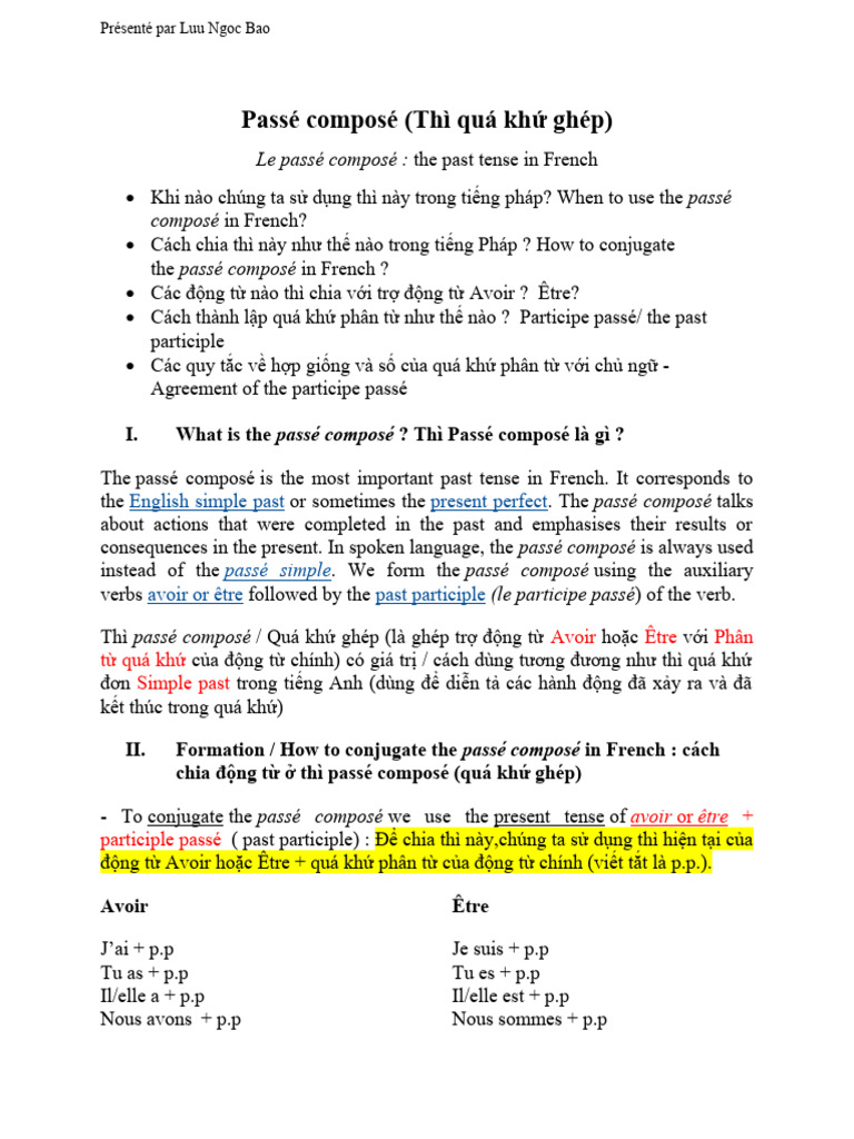 Passé Composé-Luu Ngoc Bao Unit 4 | PDF