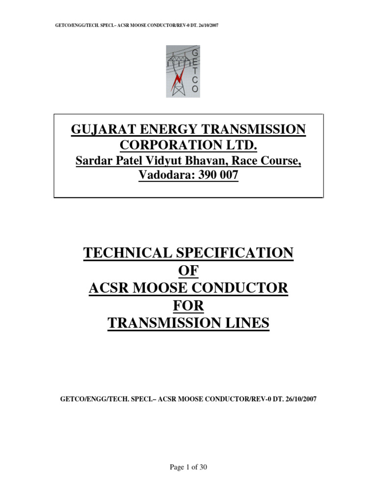 ACSR MOOSE CONDUCTOR Specification GETCO | PDF | Wire | Materials