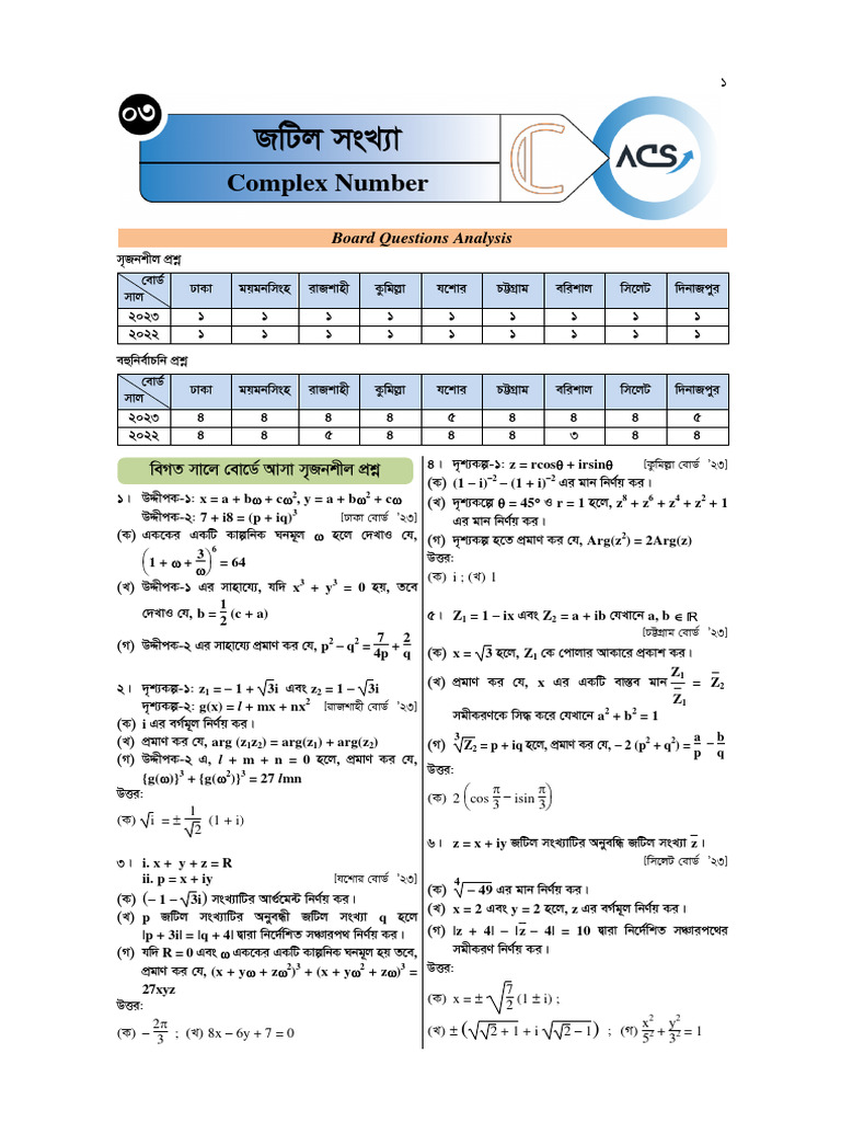 Complex Number CQ _ MCQ Practice Sheet | PDF