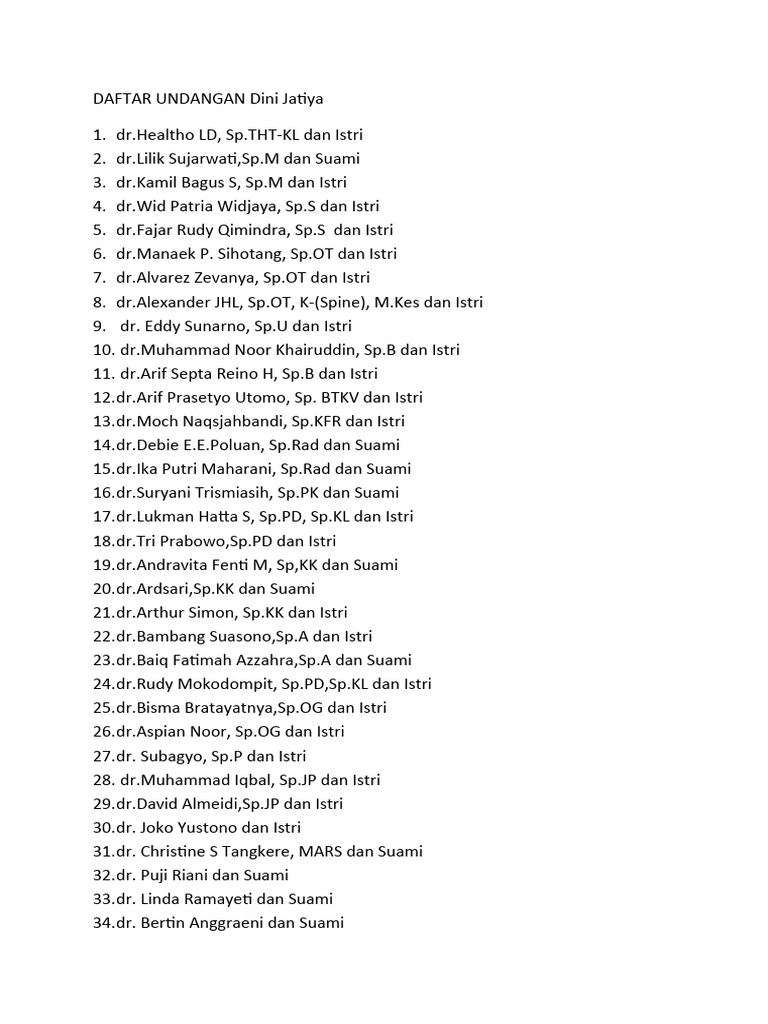 Daftar Undangan Dini Jatiya | PDF