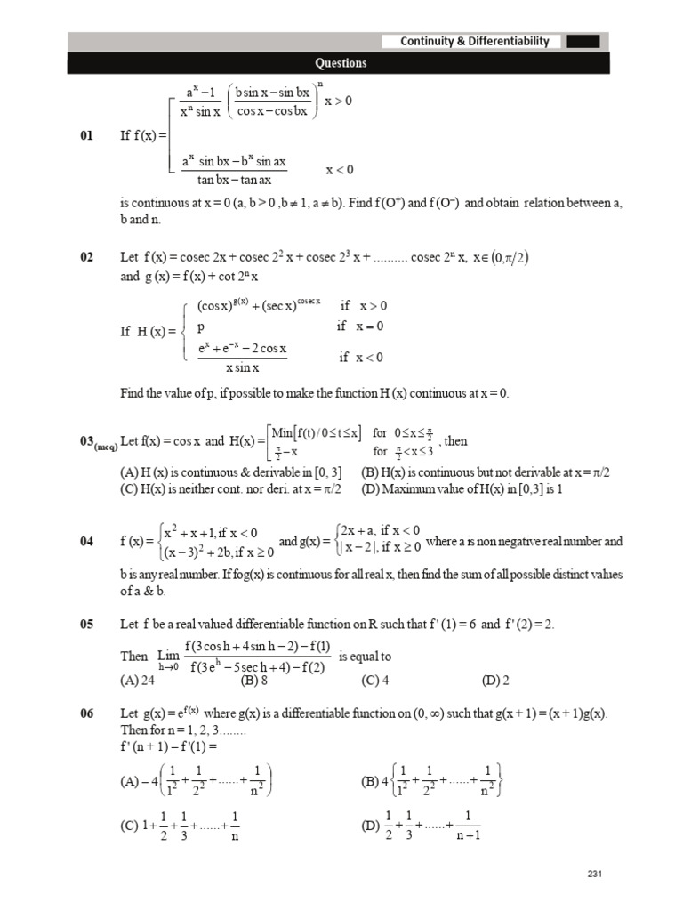 Practice Question in Continuity and Differentiability-1 | PDF | Function (Mathematics ...