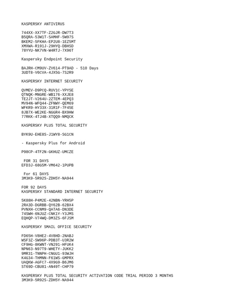 Kaspersky Security Activation Codes | PDF