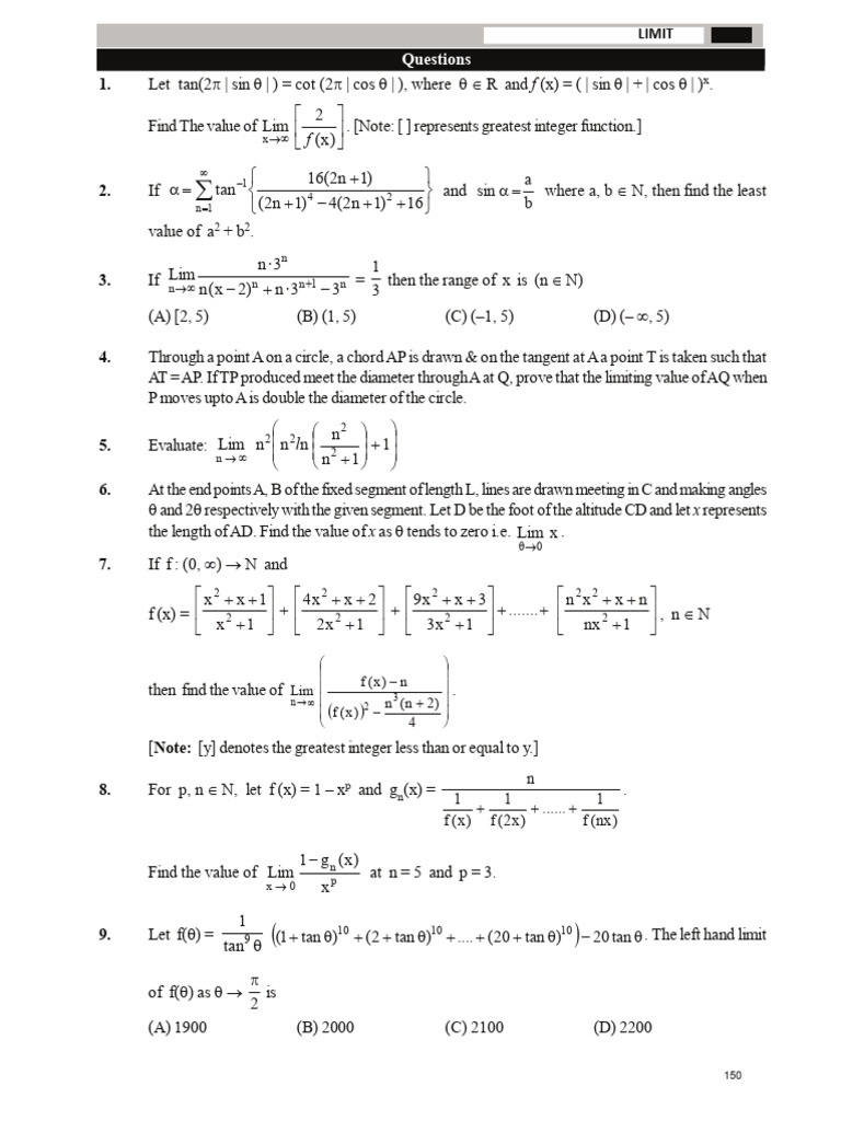 Practice Question in Limit | PDF | Trigonometric Functions | Triangle