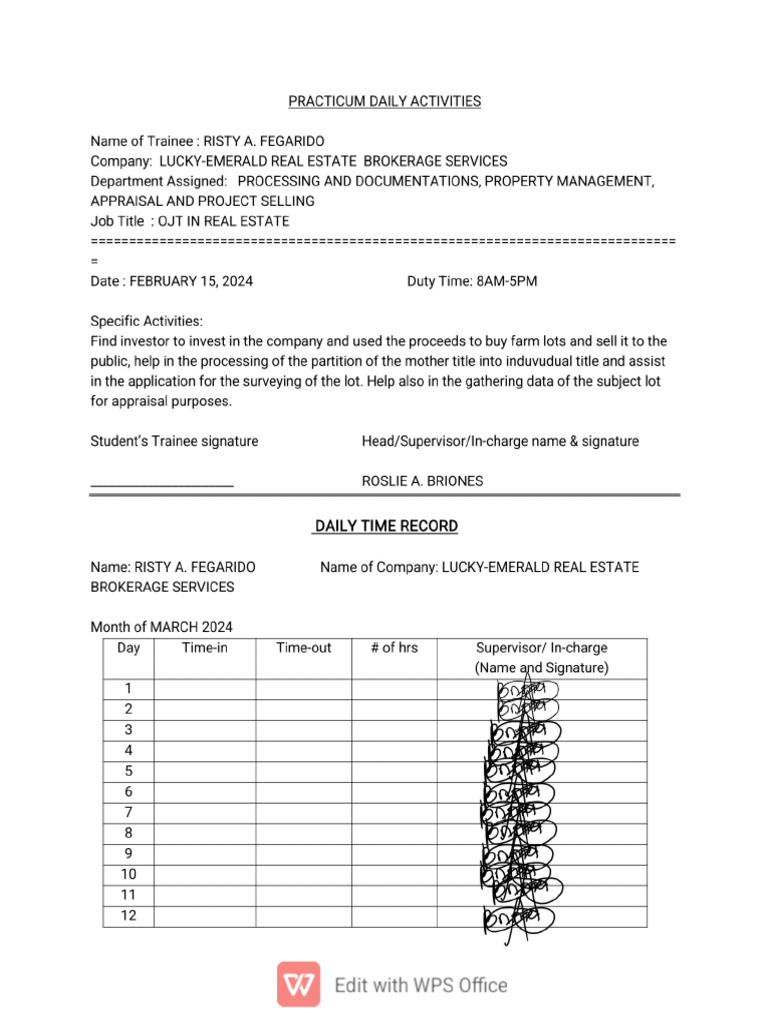 Sample DTR and Daily Activities | PDF
