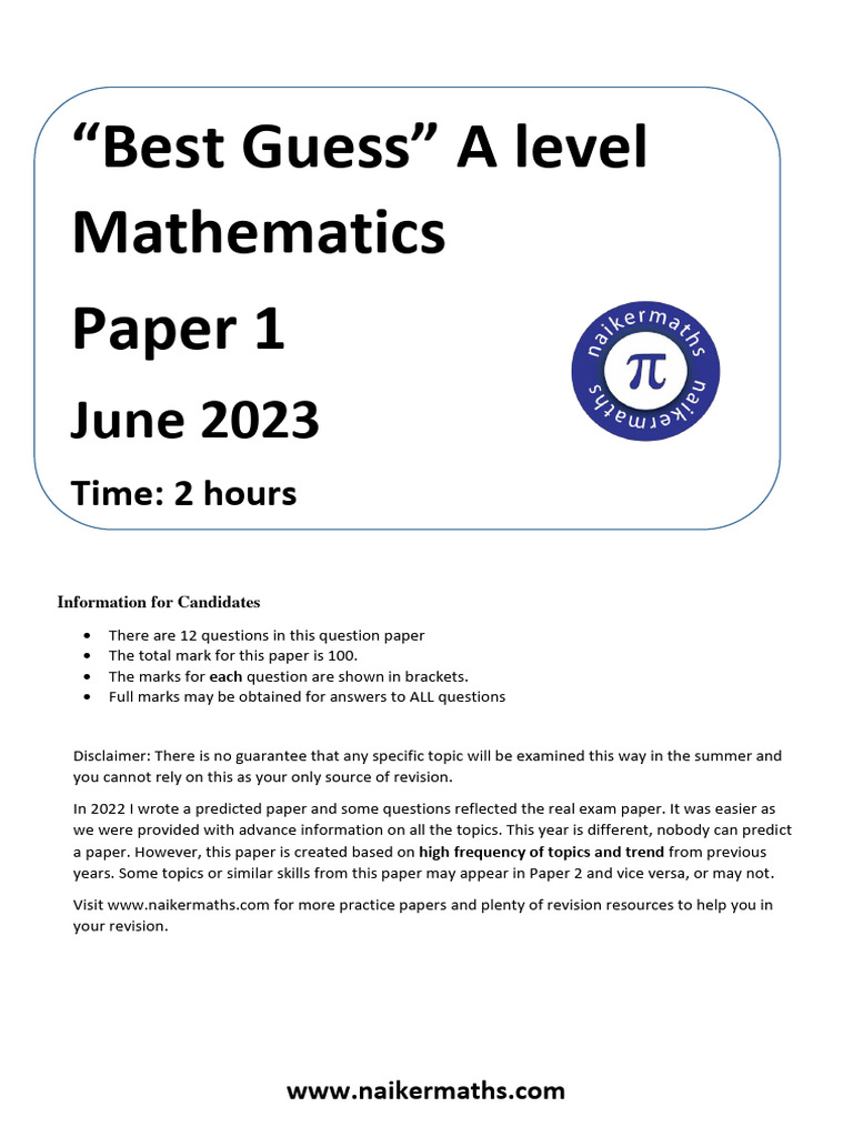 A-level-Best-Guess-Paper-1-2023 | PDF | Mathematics