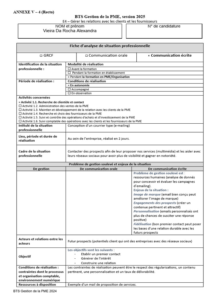Fiche de communication écrite BTS GPME | PDF | Petite ou moyenne ...