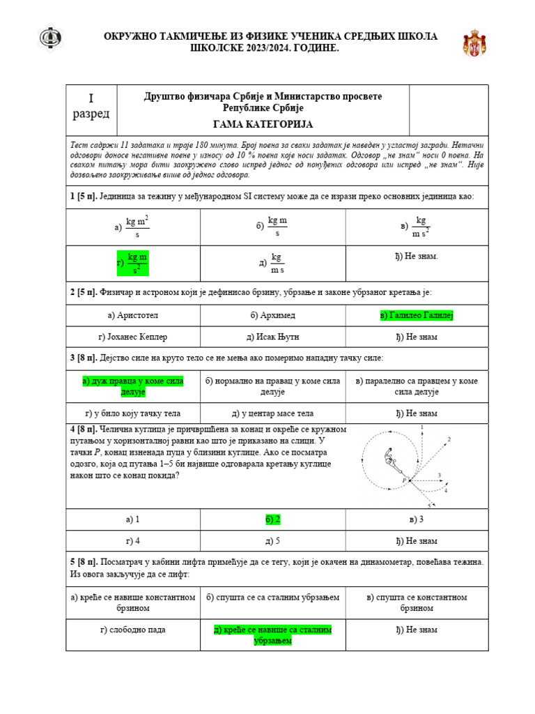 Okruzno 2024 1. Razred - Sa Resenjima | PDF
