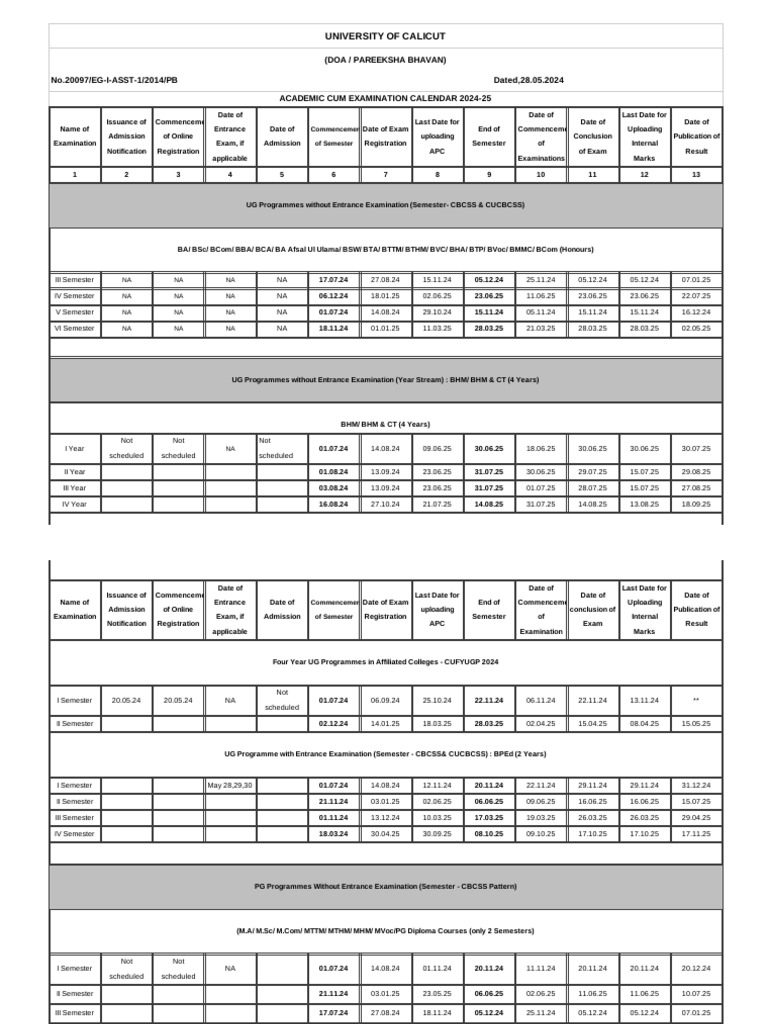 ACADEMIC CUM EXAMINATION CALENDAR 2024-25 | PDF | Academic Term ...