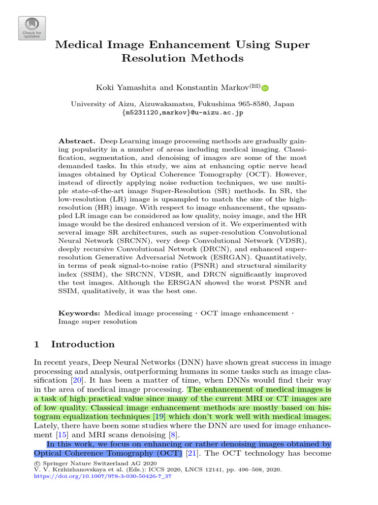 Medical Image Enhancement Using Super-Asma | PDF | Deep Learning | Artificial Neural Network