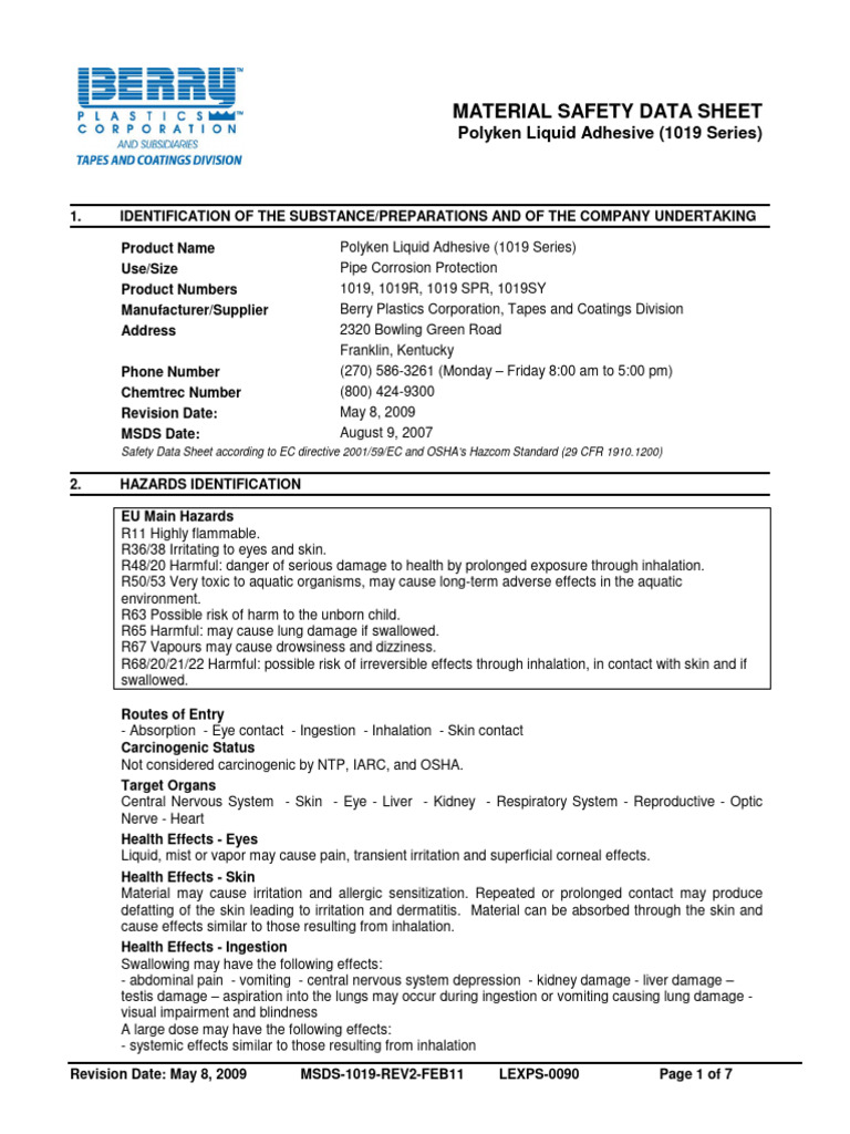 MSDS Polyken 1019 Primer | PDF | Toxicity | Toxicology