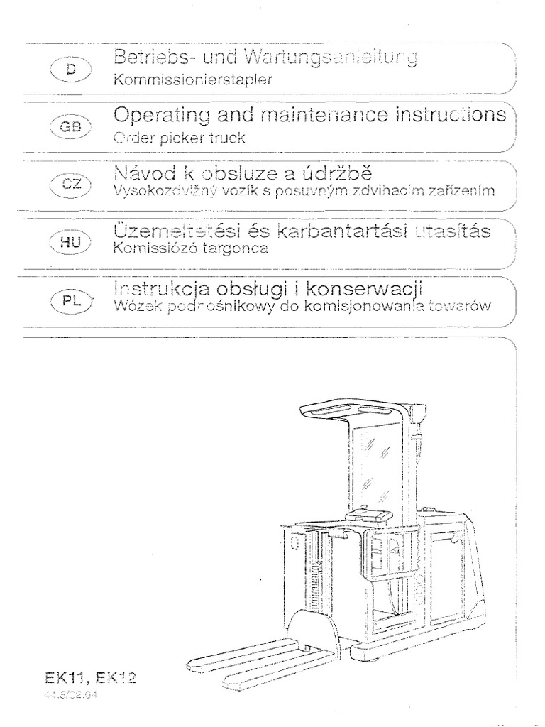 EK11, EK12 Instrukcja Obsługi I Konserwacji, Wózek Podnośnik | PDF