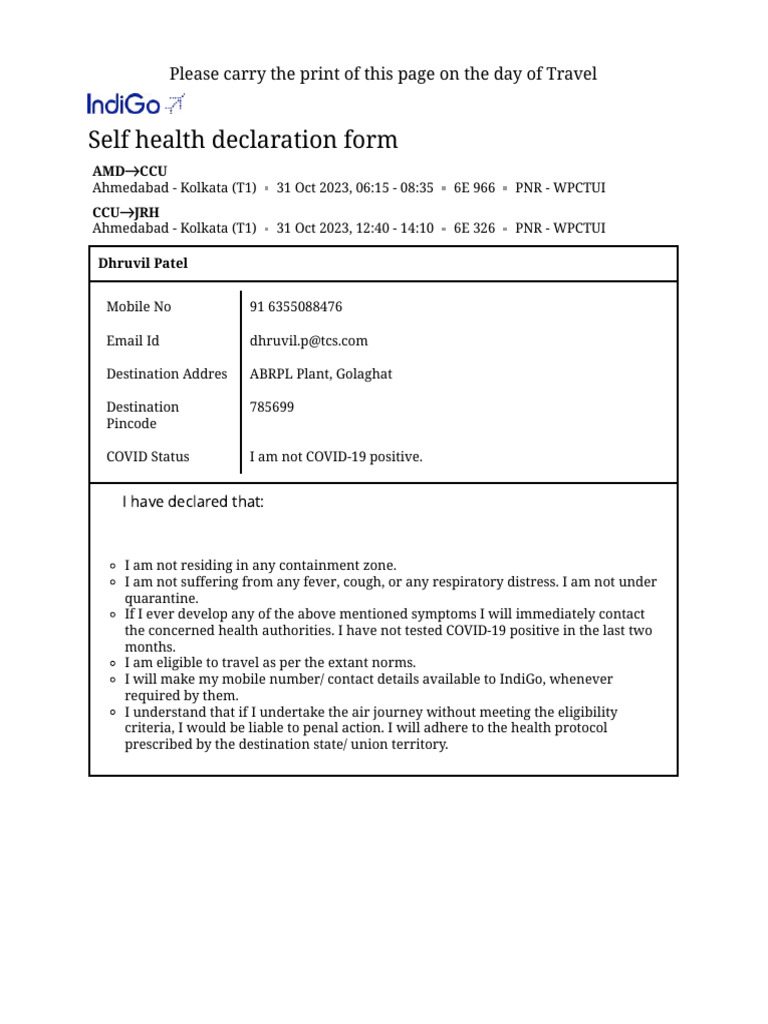 HealthForm Indigo | Download Free PDF | Disasters | Pandemic