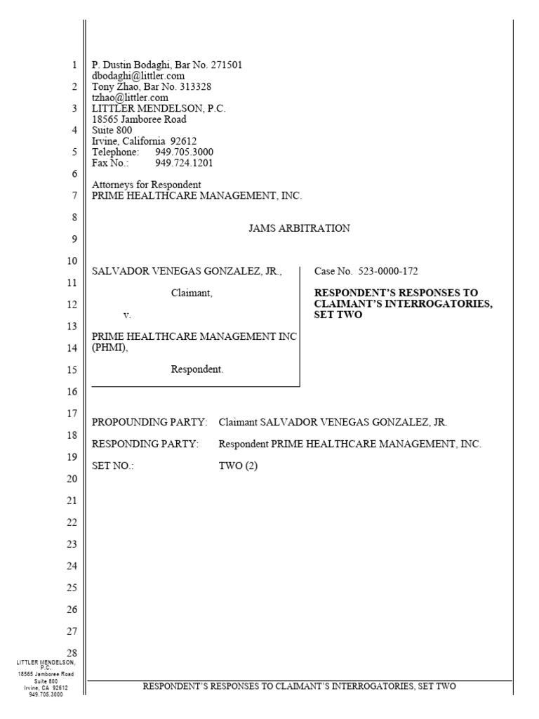 2023.08.12 PHC - Gonzalez - Respondent's Responses To ROGS #2 | PDF ...