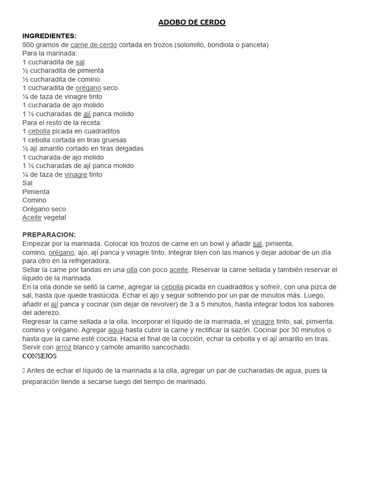 Adobo de Cerdo | PDF | Marinado | sal