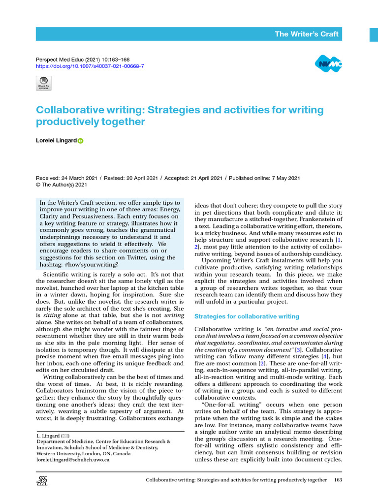 Collaborative Writing Strategies And Activities For Writing