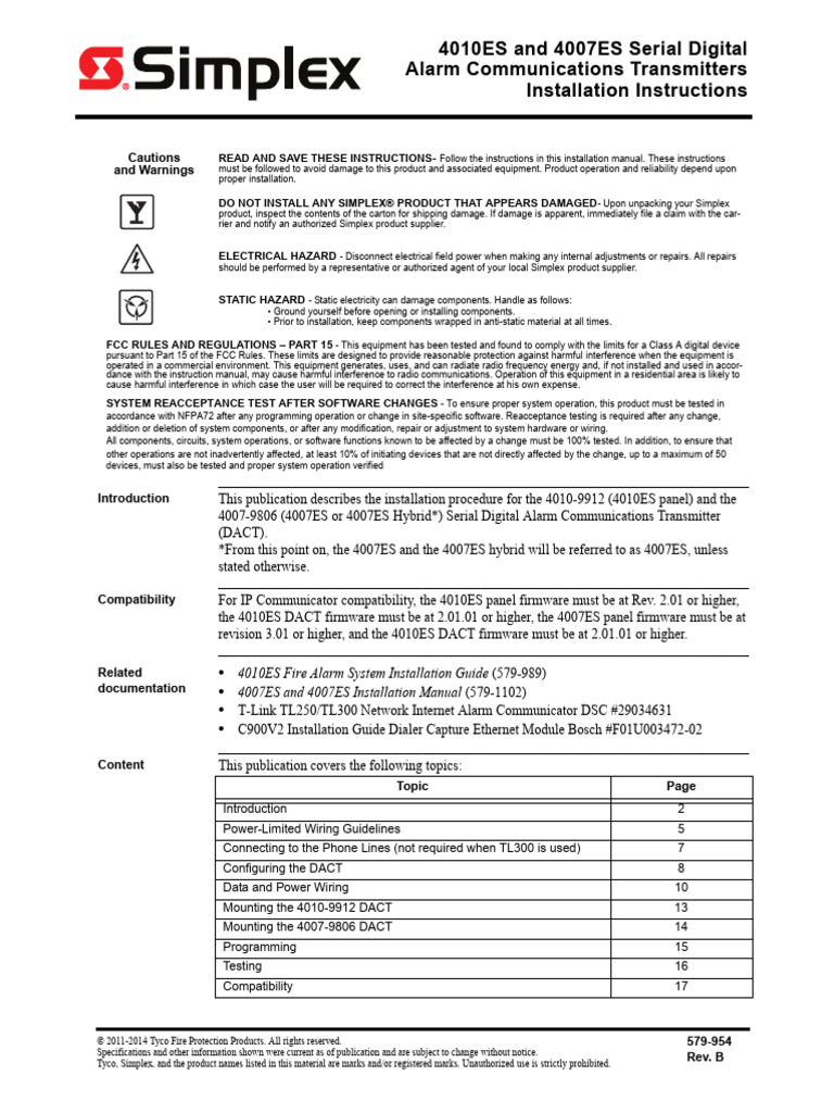 4010 ES and 4007ES Serial Digital Alarm Communications Transmitters ...