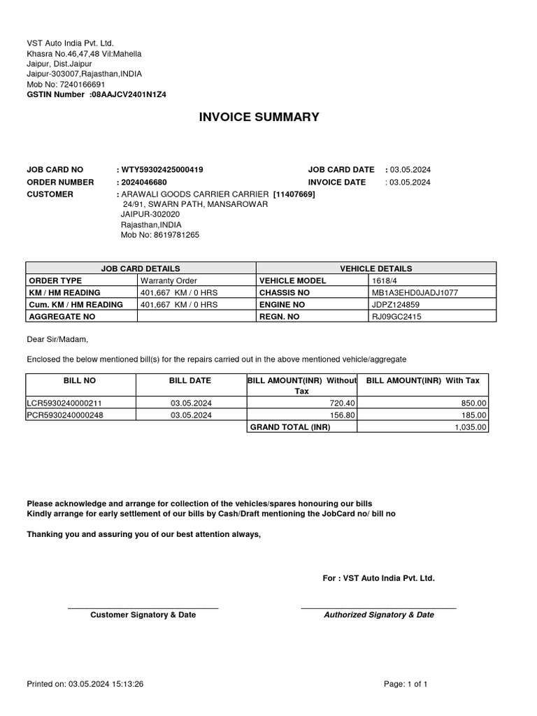 RJ09GC2415 | PDF | Invoice | Motor Vehicle
