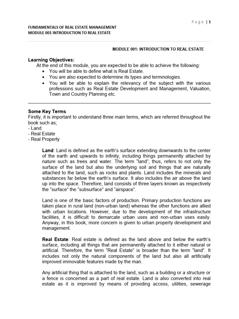 Module 001 Introduction To Real Estate | PDF | Lease | Leasehold Estate