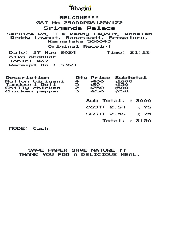 Restaurant Bill Template 1 | PDF