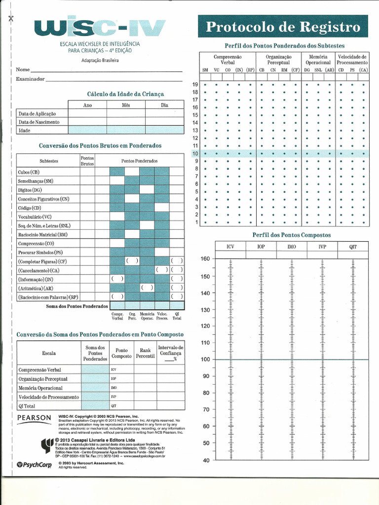 Parte 1 Protocolo - WISC IV | PDF