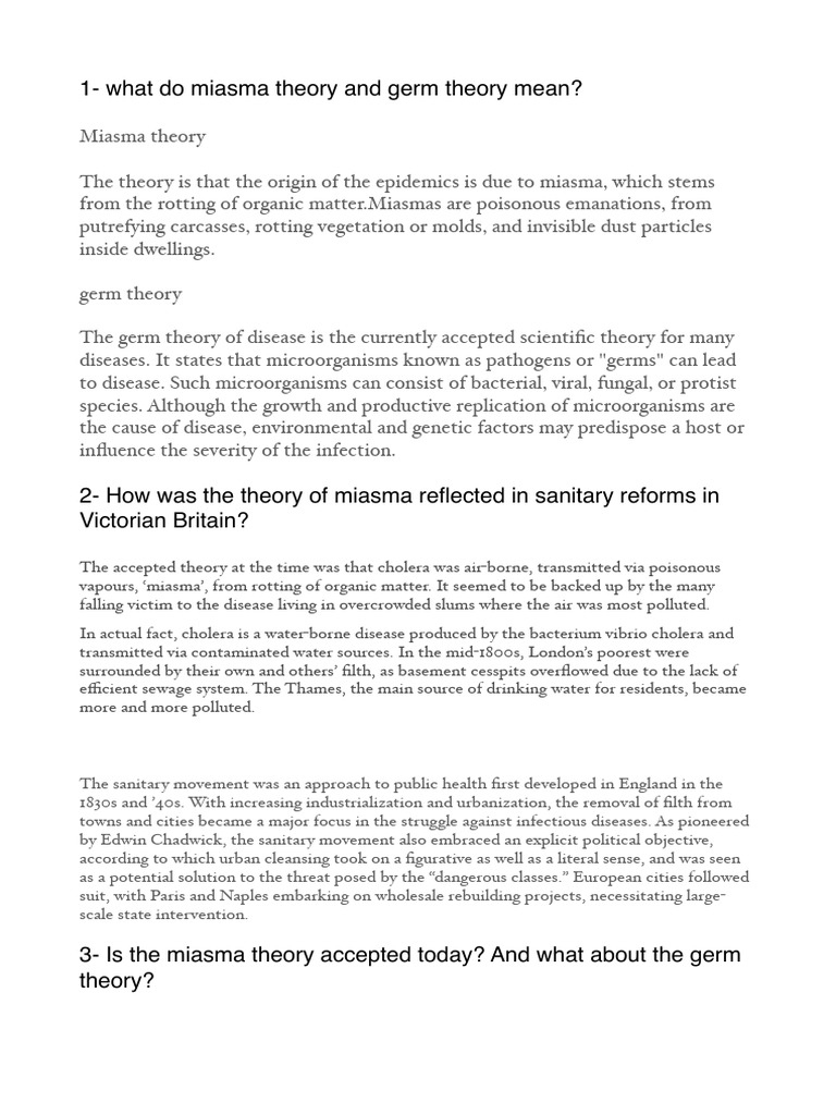 Miasma vs. Germ Theory Explained | PDF | Medical Specialties | Diseases And Disorders