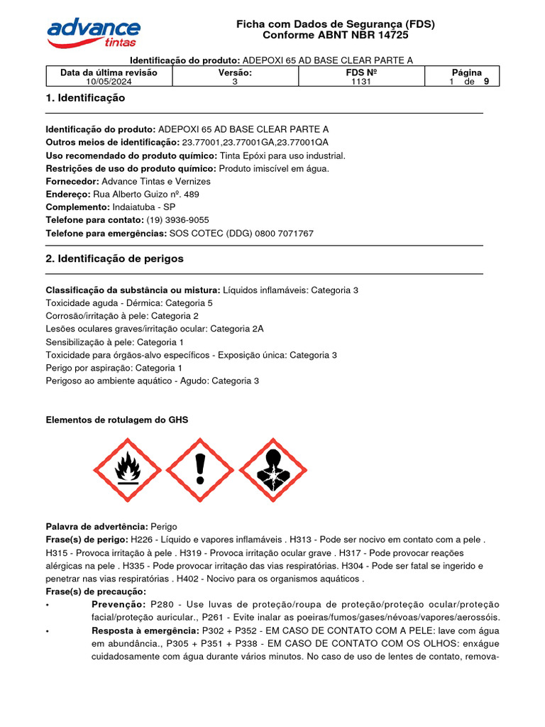 Segurança na Tinta Epóxi ADEPOXI 65 | PDF | Embalagem e rotulagem ...