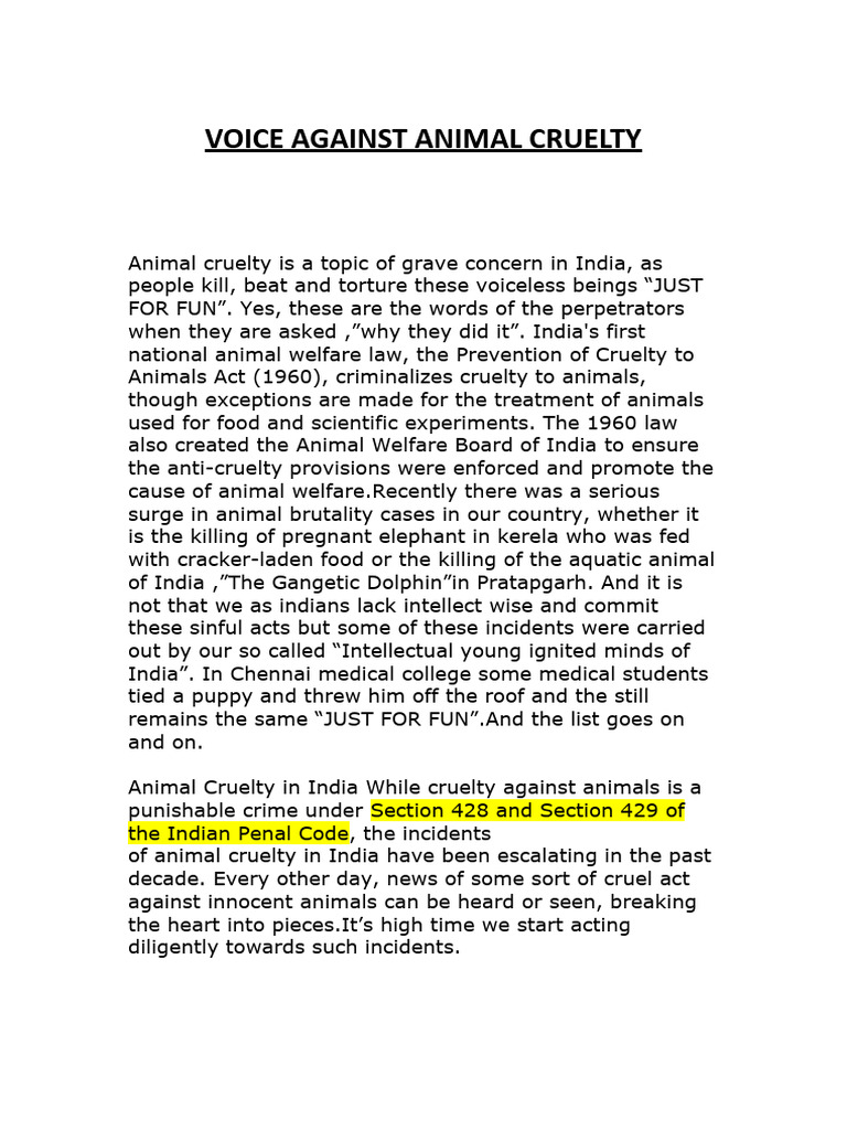 Voice Against Animal Cruelty | PDF | Cruelty To Animals | Cruelty