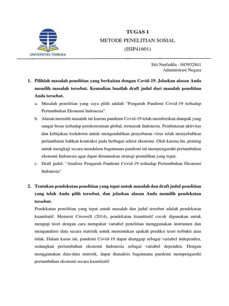 TUGAS 1 Metode Penelitian Sosial | PDF | Bisnis | Ilmu Sosial