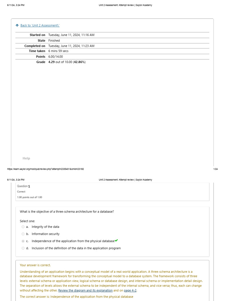 Unit 2 Assessment_ Attempt review _ Saylor Academy | PDF | Databases ...