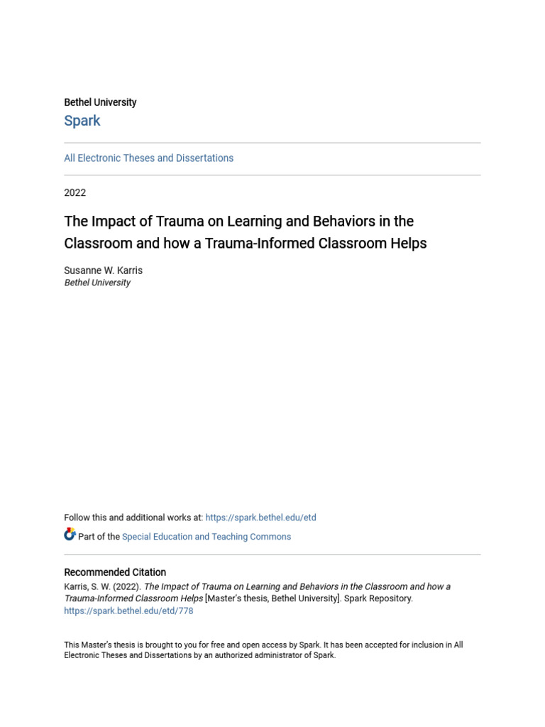 The Impact of Trauma Behaviors in The Classroom A | PDF | Psychological ...