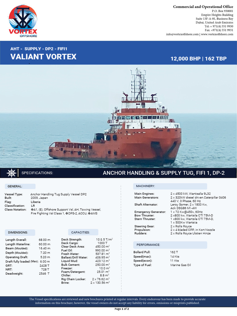 Ahts DP2 Valiant Vortex 12000 BHP 162TBP | PDF | Tugboat