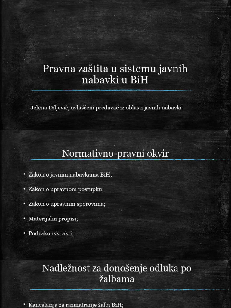Prezentacija - Pravna Zastita U Sistemu Javnih Nabavki U BiH - Jelena Diljevic | PDF