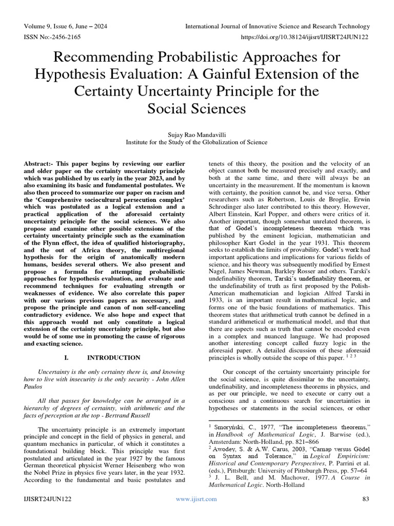 Recommending Probabilistic Approaches For Hypothesis Evaluation: A Gainful Extension of The ...