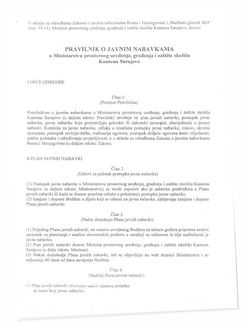 Pravilnik o Javnim Nabavkama U Ministarstvu Prostornog Uredjenja Gradjenja I Zastite Okolisa ...