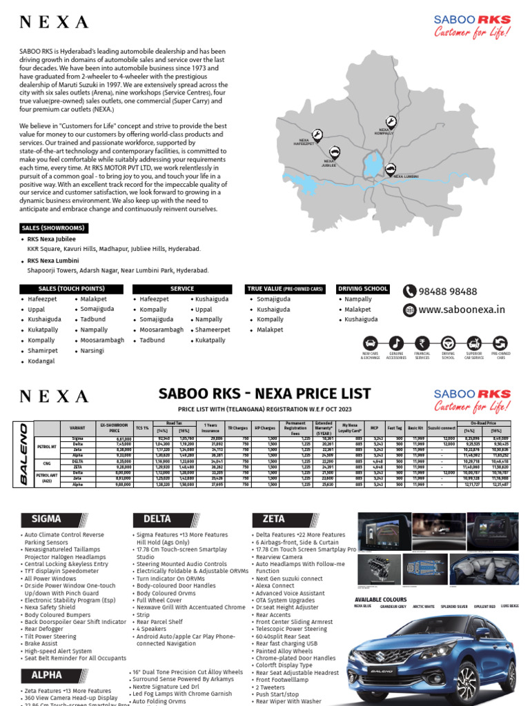 Baleno Nexa Price List 2023 | Download Free PDF | Private Transport | Wheeled Vehicles