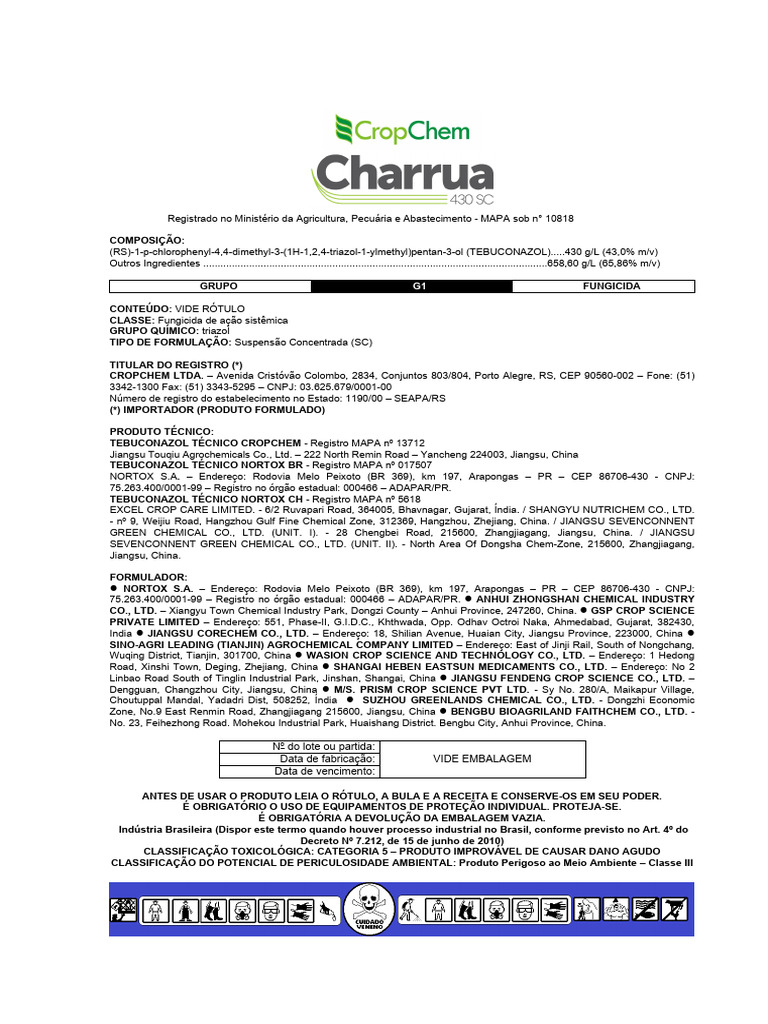 Bula do Fungicida Charrua 430 SC | PDF | Agricultura | Umidade