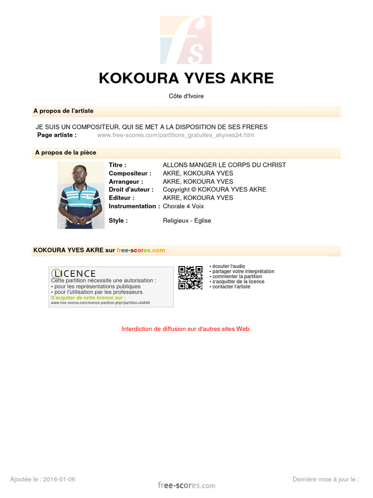 (Free Scores - Com) - Akre Kokoura Yves Allons Manger Corps Christ ...