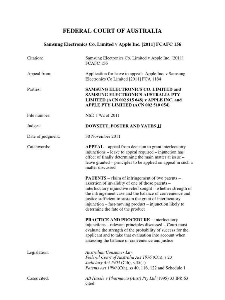 Federal Court Judgment in Samsung V Apple Case | PDF | Touchscreen ...