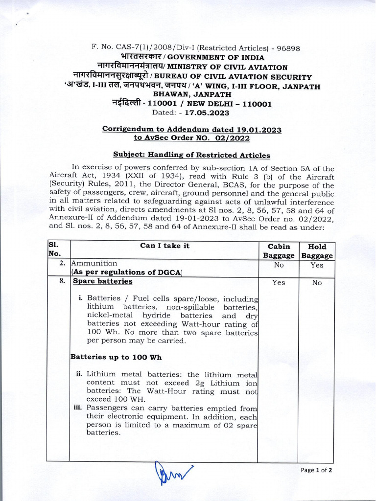 Corrigendum To Addendum AVSEC Order 02 2022handling of Restricted Articles - 0001 | PDF