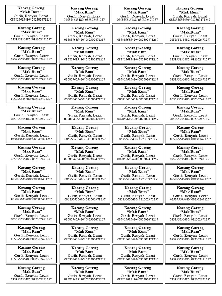 Label Makanan Kacang | PDF