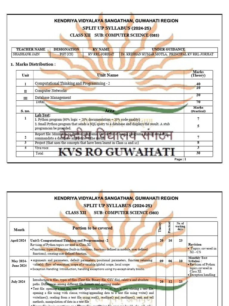 Class Xii - Cs - Split Up 2024-25 Kvs | PDF | Computer Network | World Wide Web
