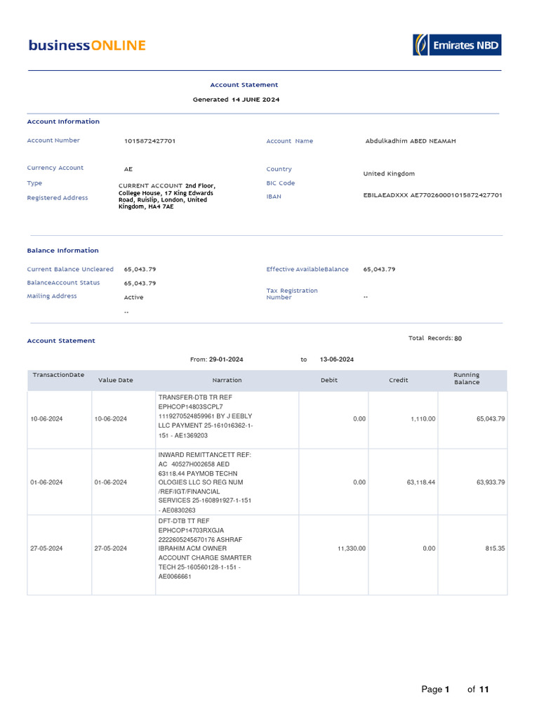 DTB Account Statement Summary | PDF | Debit Card | Transaction Account